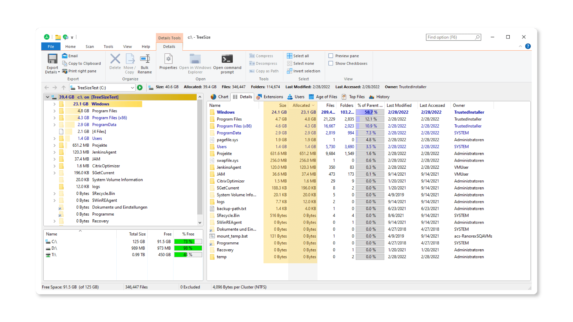 Allocated Versus Actual Disk Space JAM Software